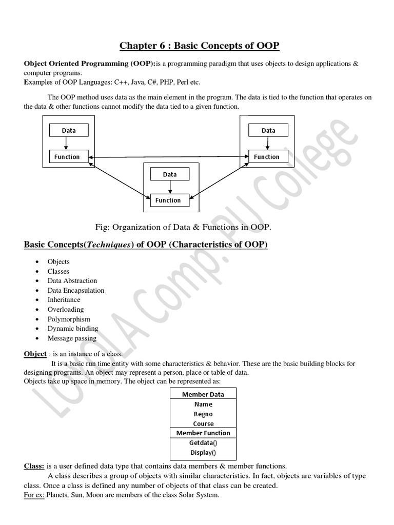 Chapter 6: Basic Concepts of OOP: Object Oriented Programming (OOP) | PDF | Object (Computer ...