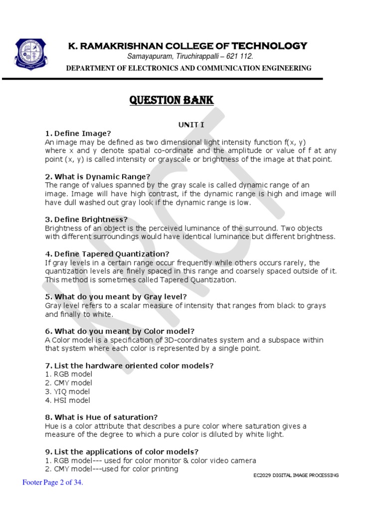 Question Bank | PDF | Data Compression | Discrete Fourier Transform