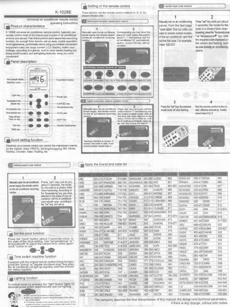 Manual Mando Ac Universal K1028e | PDF