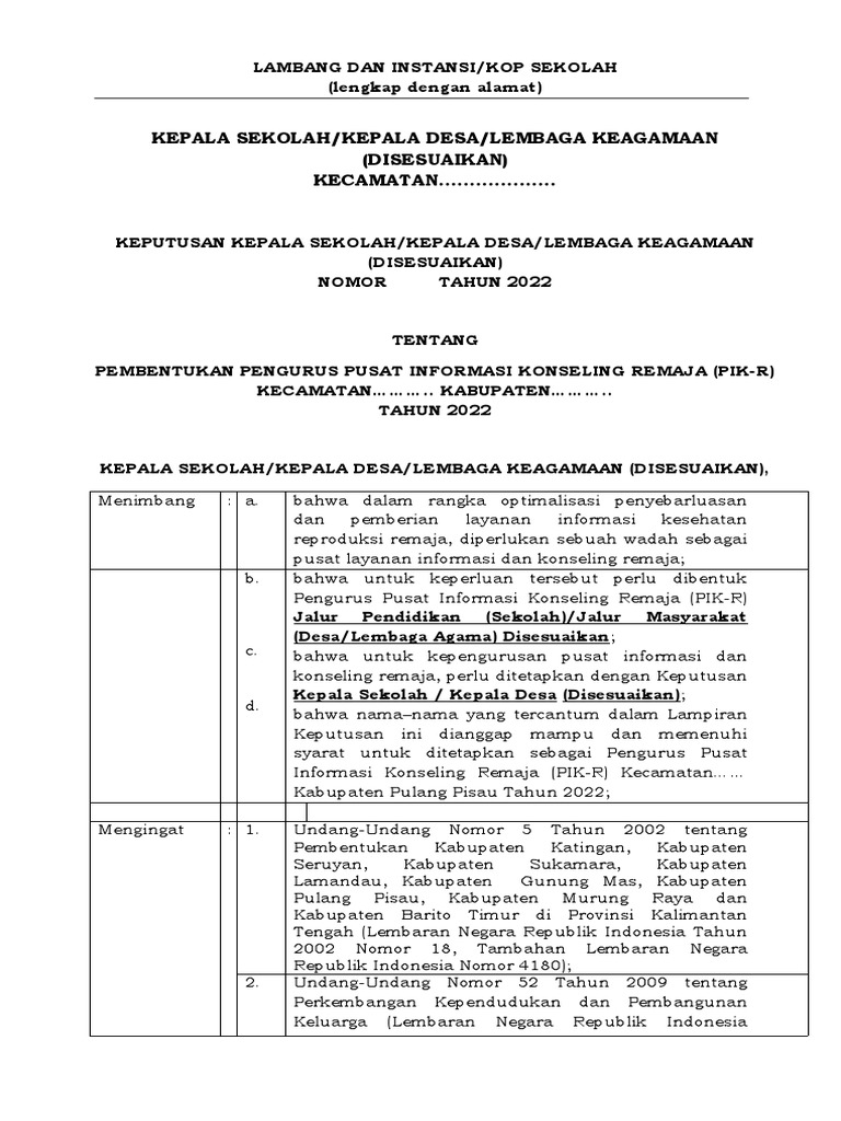 SK Pengurus Pik R Kec | PDF