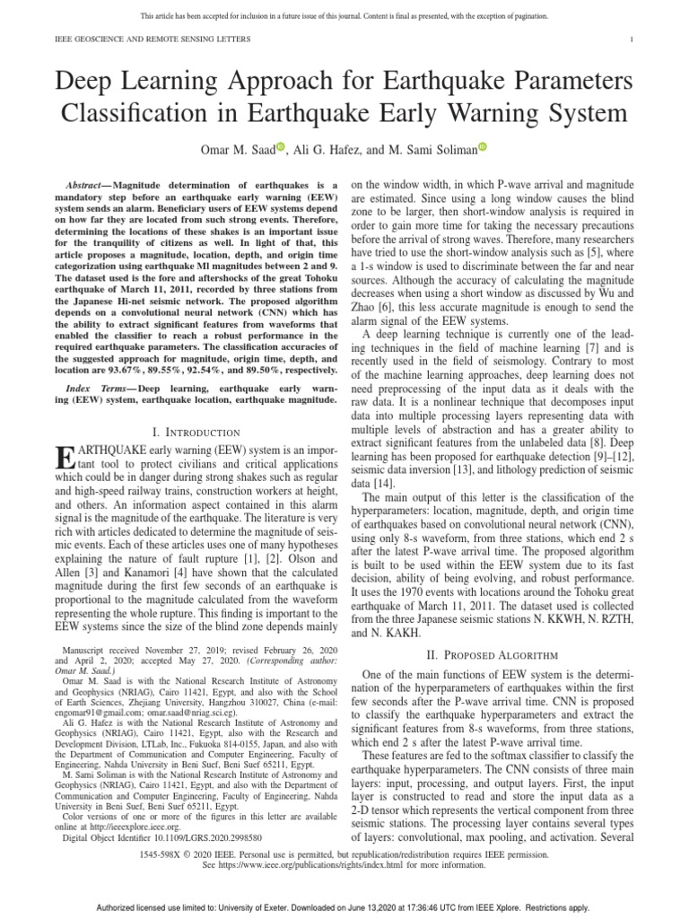 Deep Learning Approach For Earthquake Parameters Classification in ...