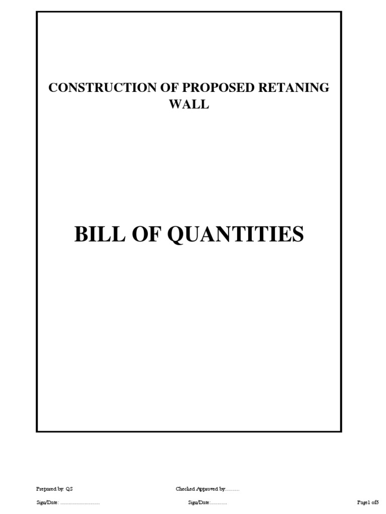 Bill of Quantities for the Construction of a Proposed Retaining Wall | PDF | Concrete | Masonry