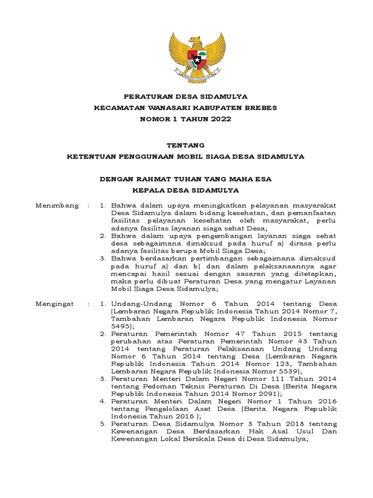 Ketentuan Mobil Siaga Desa Sidamulya | PDF