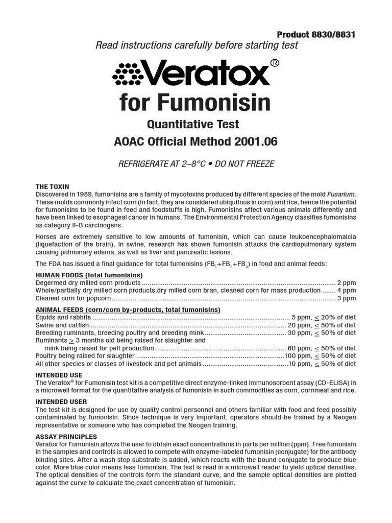 1551f Veratox For Fumonisin 8830 8831 Kitinsert | PDF | Elisa