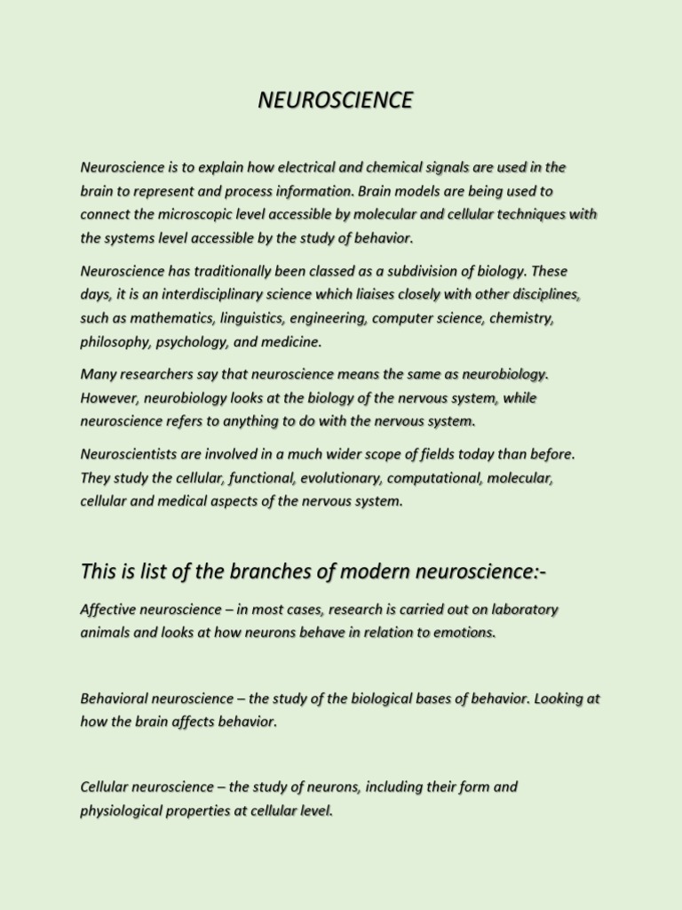 Neuroscience: This Is List of The Branches of Modern Neuroscience | PDF ...