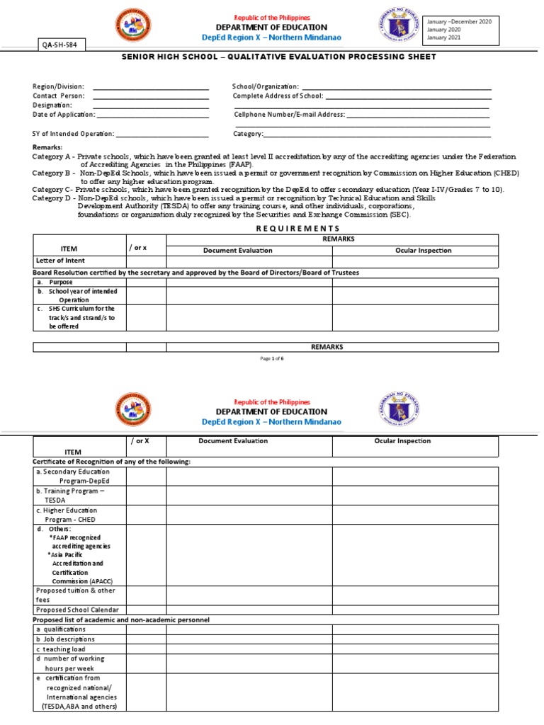 Senior High School Evaluation Process | PDF | Science, Technology ...