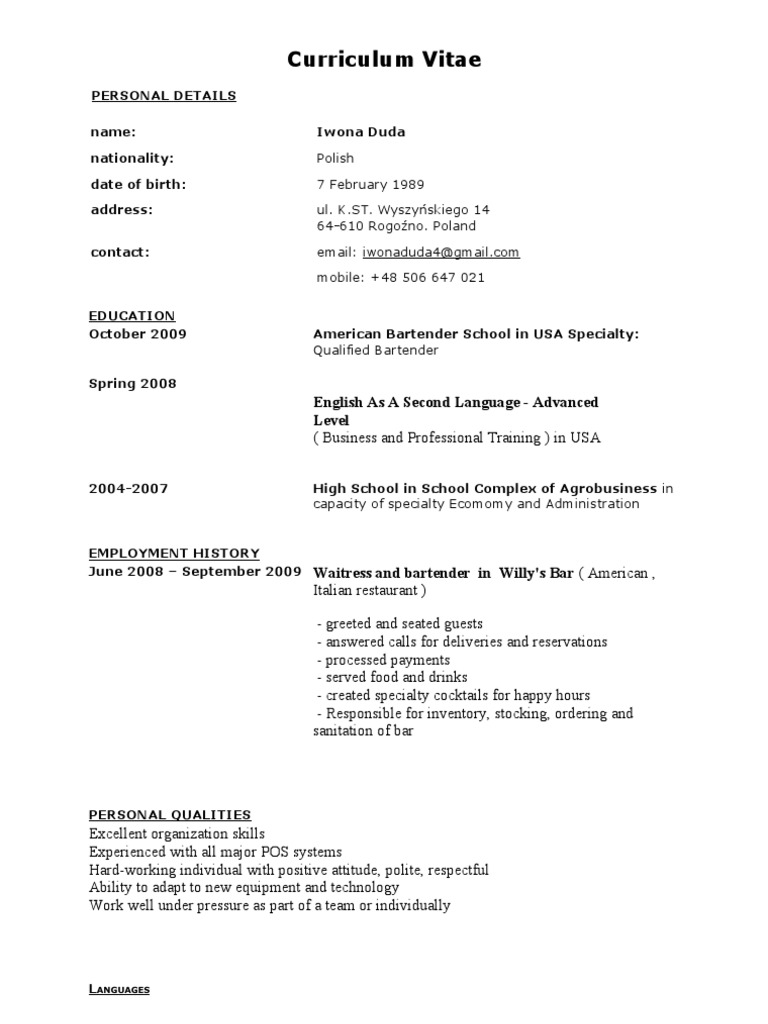 Moje CV Po Angielsku | PDF | Career & Growth | Cooking, Food & Wine