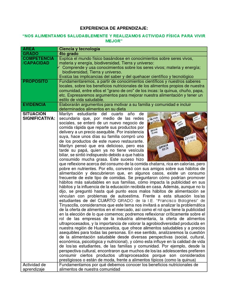 EXPERIENCIA DE APRENDIZAJE HIBRIDO (2) | PDF | Quinua | Nutrición