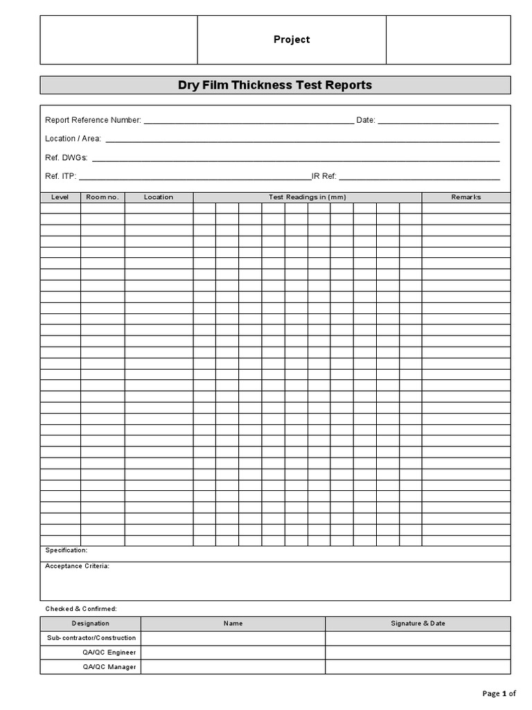 Dry Film Thickness Test Report Format | PDF | Technology & Engineering