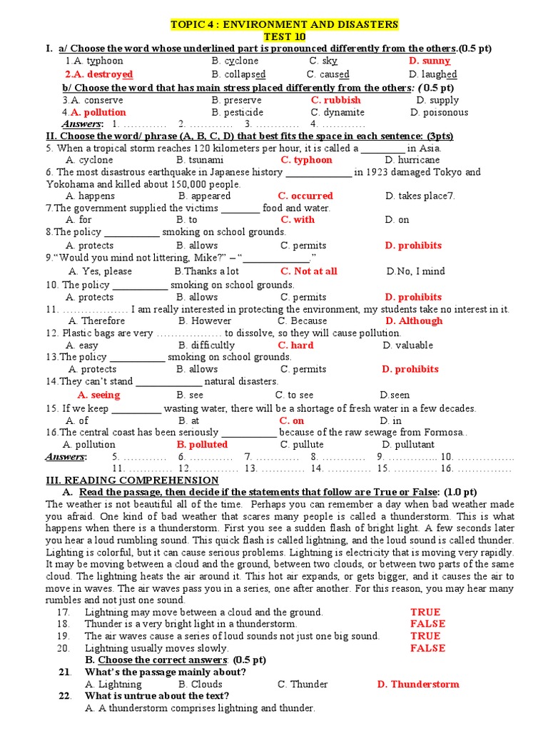 Answer Key - Test 10 | PDF | Thunder | Lightning