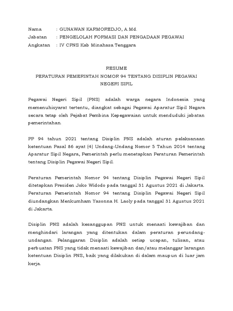 Gunawan Karmoredjo - Resume - PP 94 Tahun 2021 | PDF