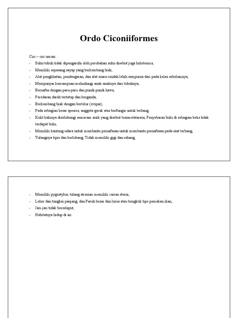 Ciri dan Klasifikasi Ordo Ciconiiformes | PDF