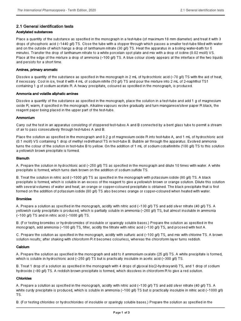 2.1 General Identification Tests: The International Pharmacopoeia ...