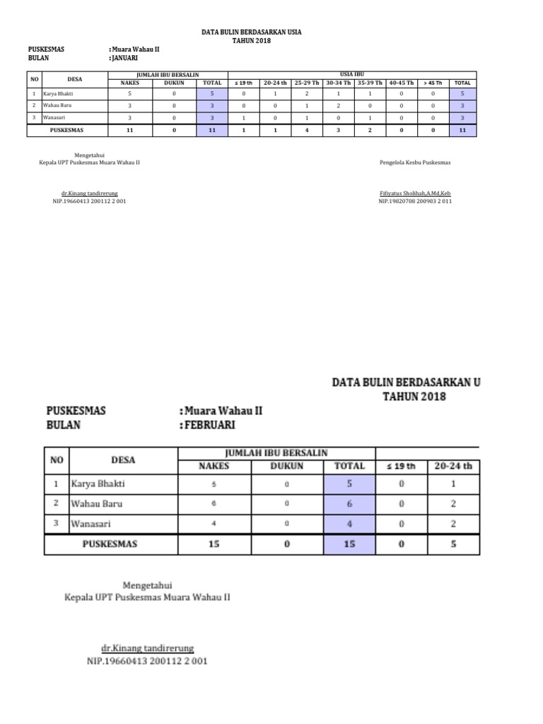 Data Usia Bulin | PDF