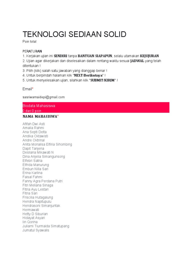 Teknologi Sediaan Solid Soal Ujian | PDF | Sains & Matematika