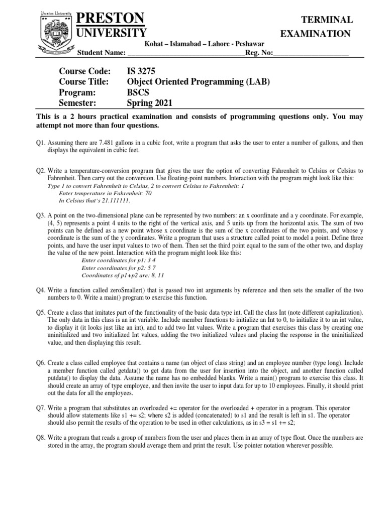 BSCS Object Oriented Programming-LAB Spring 2021 | PDF | Subroutine | Fahrenheit