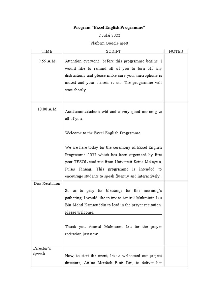 Emcee Script Example For Online Activities | PDF