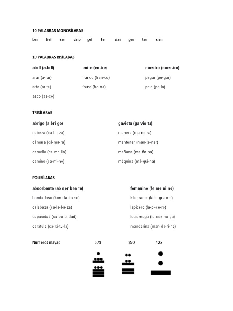 10 Palabras Monosílabas | PDF | Clase media