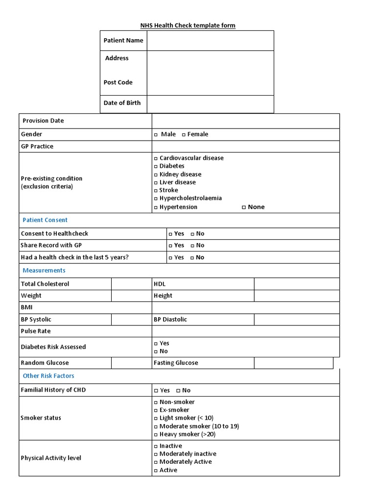 Health Check Template Form | PDF | Hypertension | Cardiovascular Diseases