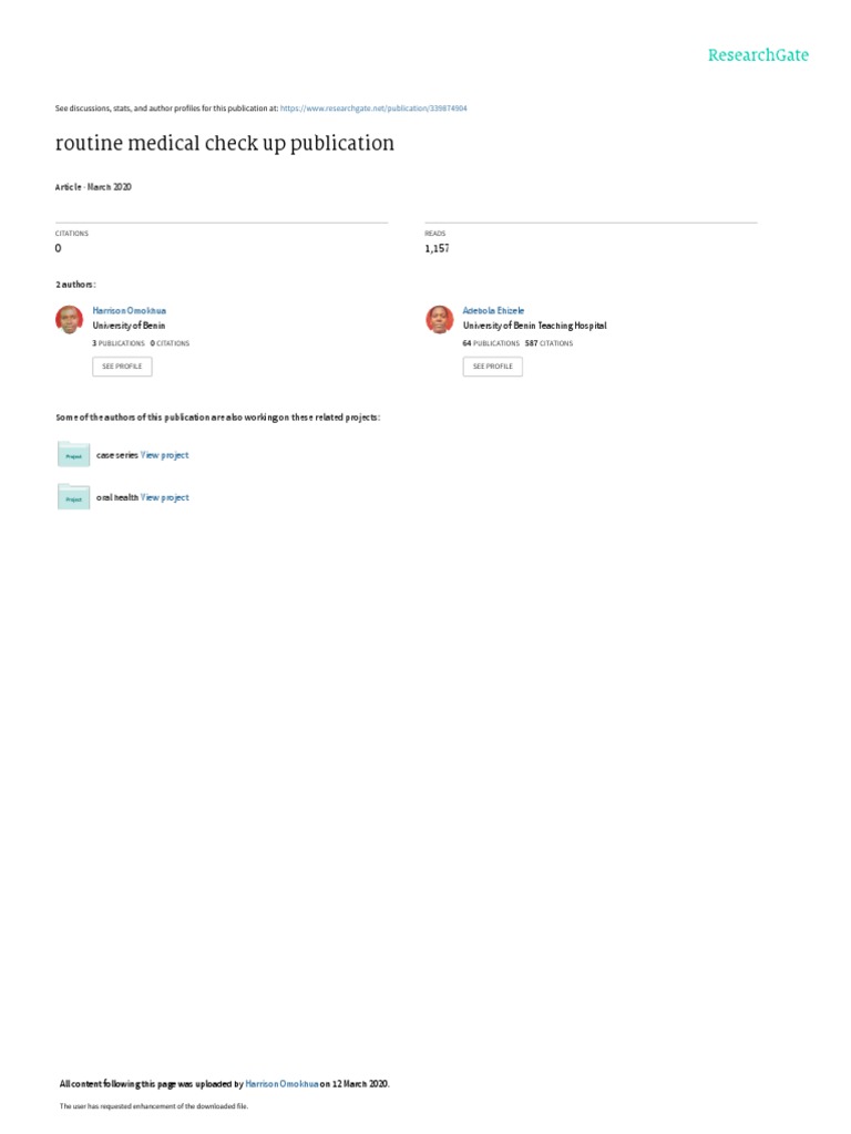 Routine Medical Checkup Publication | PDF | Physical Examination ...