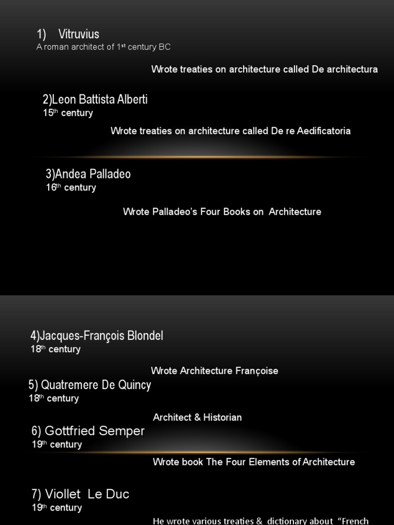 1) Vitruvius: Wrote Treaties On Architecture Called de Architectura | PDF