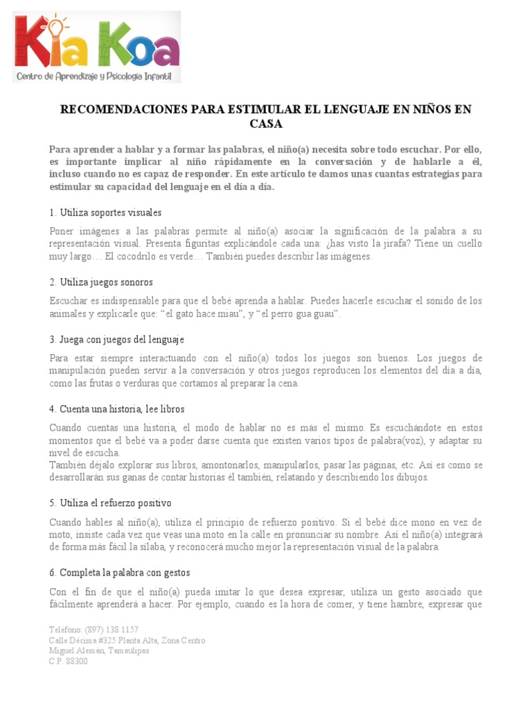Recomendaciones para Padres Estimular El Lenguaje | PDF