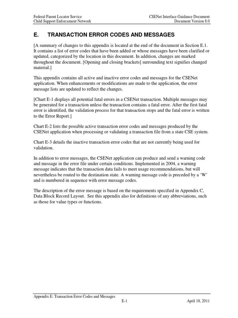 Csenet Igd Appendix e Transaction Error Codes and Messages | PDF ...