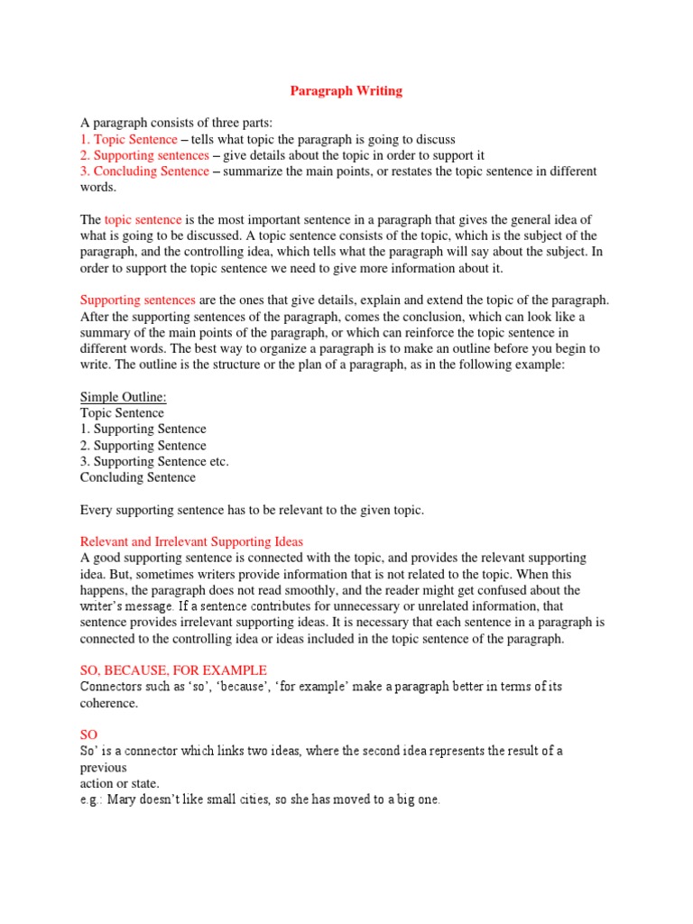 Topic Sentence 2. Supporting Sentences 3. Concluding Sentence | PDF ...