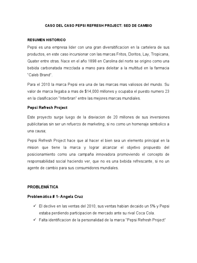 Caso Del Caso Pepsi Refresh Project | PDF | Pepsi | Marca