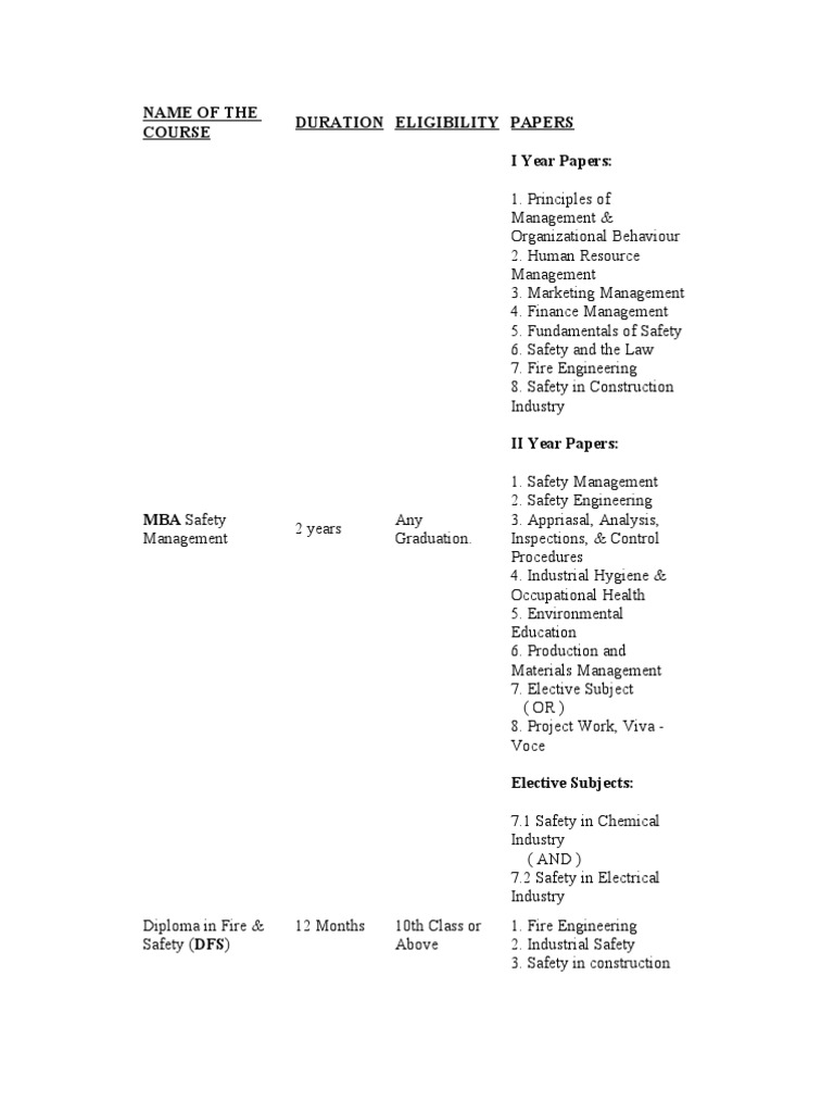 Safety Engineering Certificate Courses | PDF | Occupational Safety And ...