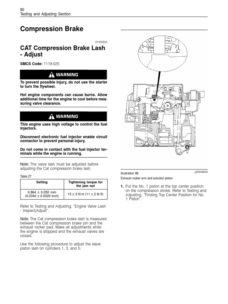 CAT Compression Brake Lash - Adjust | PDF | Piston | Brake