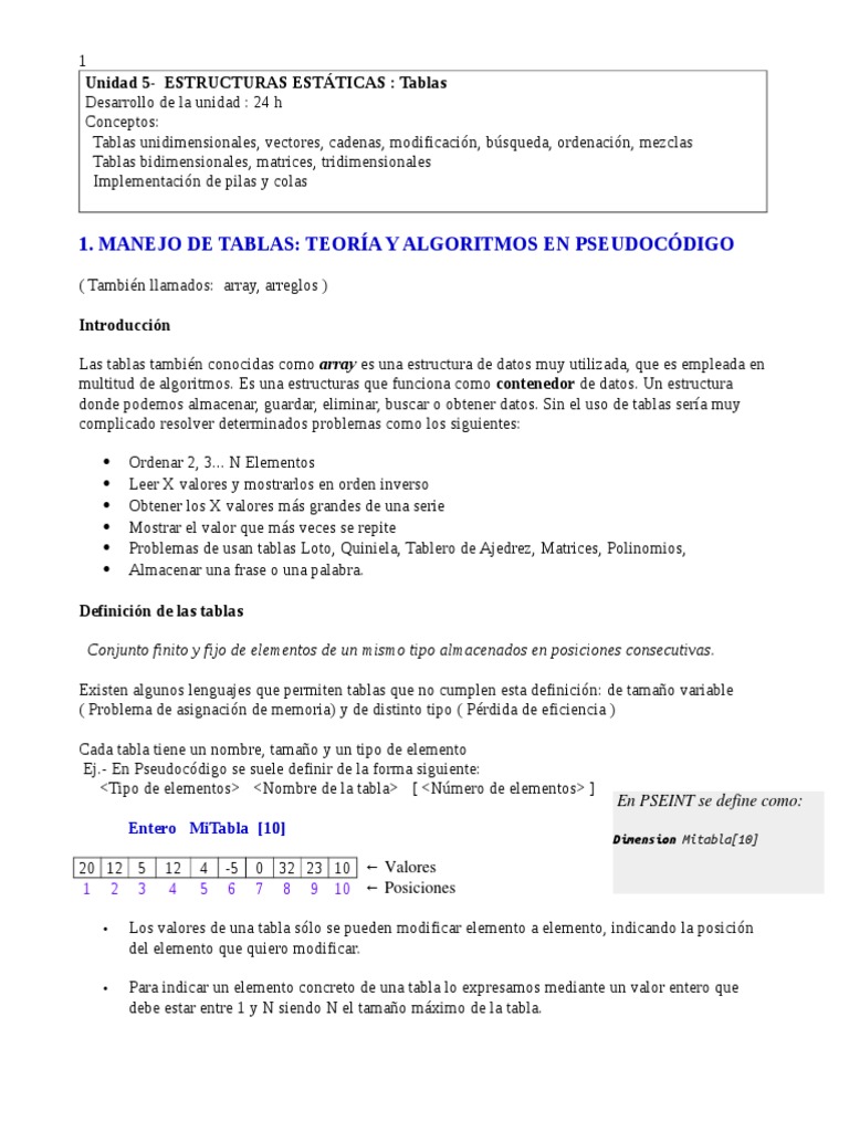 Tema 05 Tablas | PDF | Estructura de datos de matriz | Desarrollo de software
