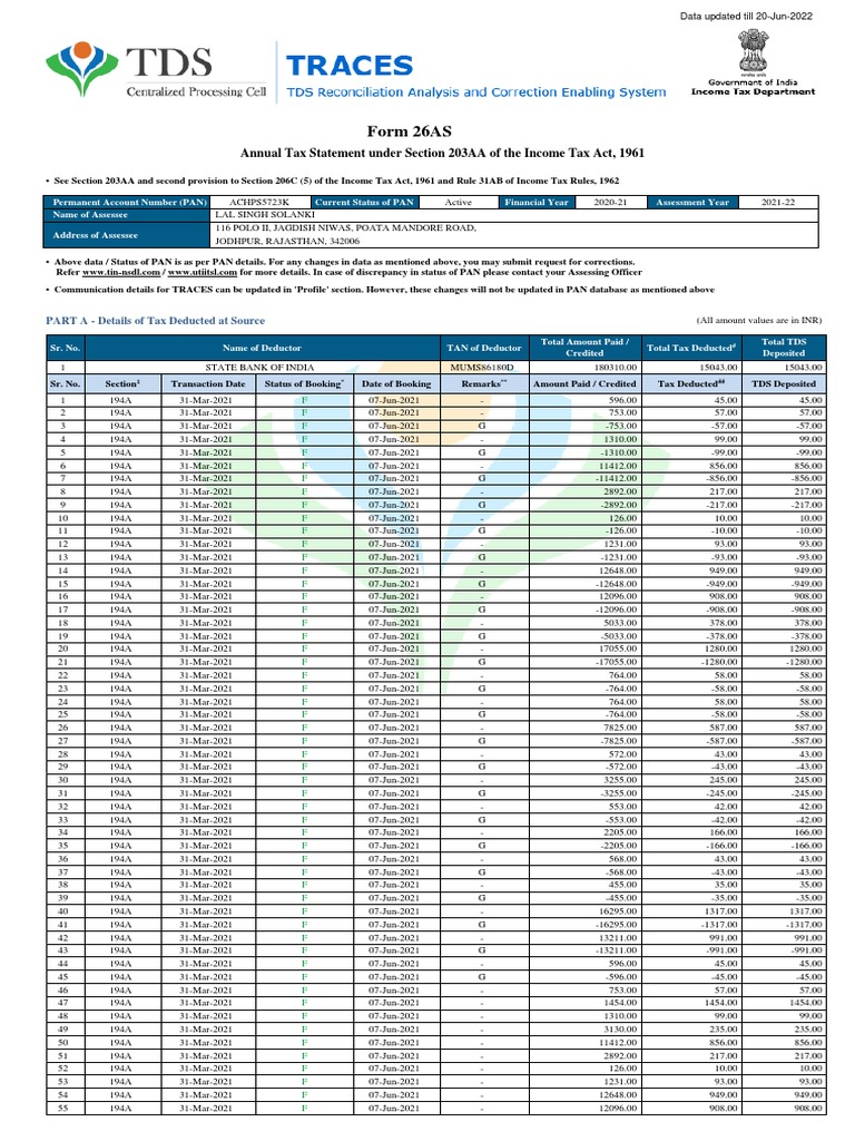 Form 26AS: Annual Tax Statement Under Section 203AA of The Income Tax ...
