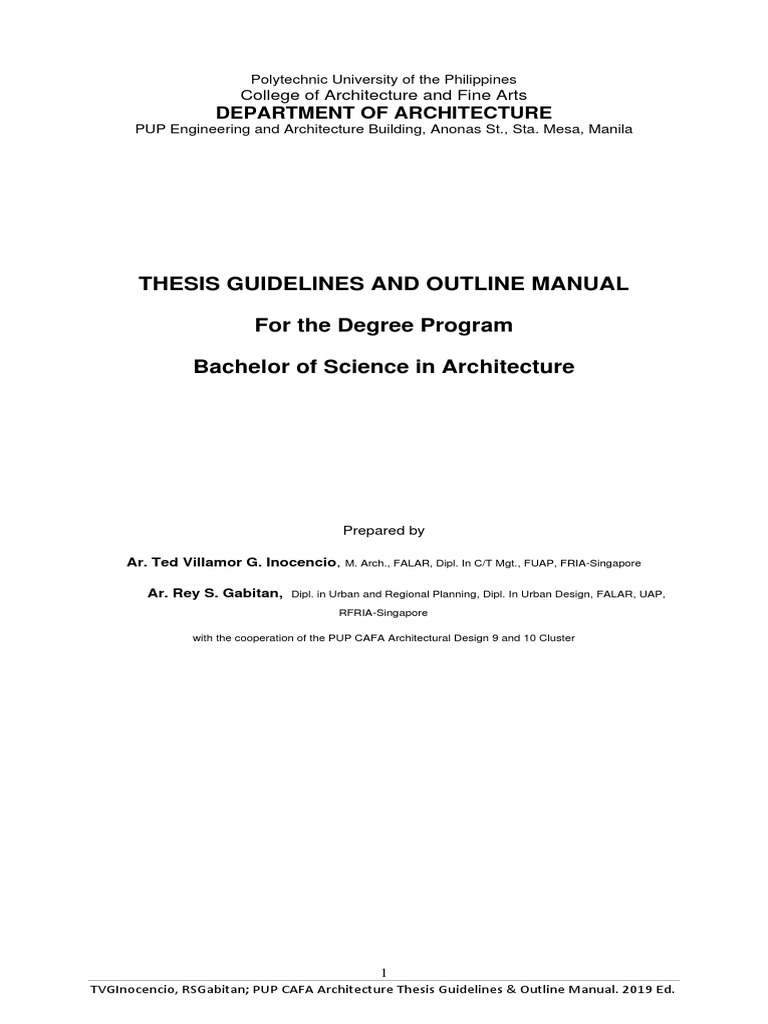 Pup Cafa Arki Thesis Guidelines Outline Manual Revision 2019 | PDF | Thesis