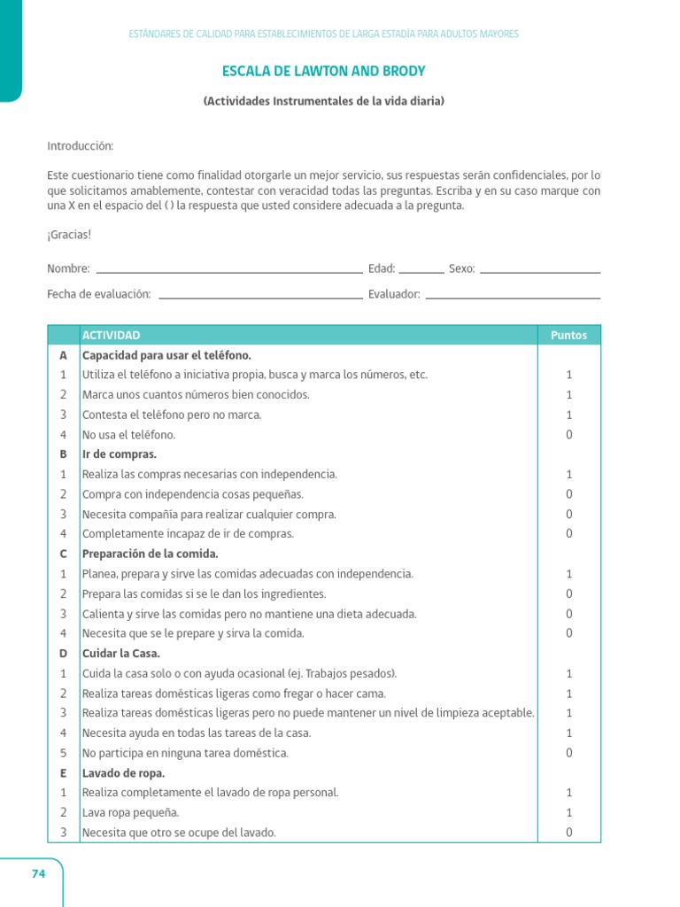 Escala de LAWTON y BRODY | PDF