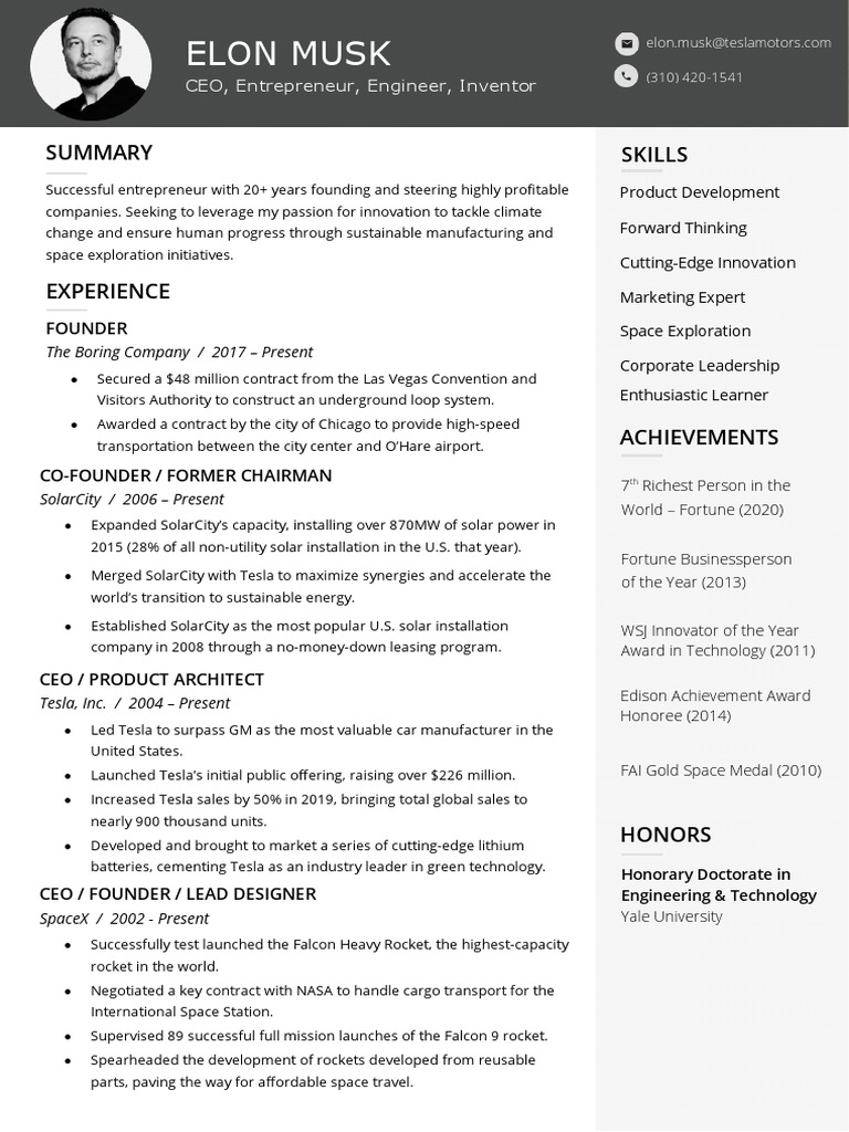 Elon-Musk-Resume | PDF | Solar City | Elon Musk