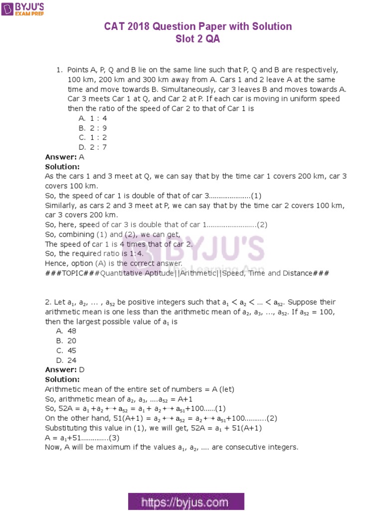 CAT 2018 Question Paper With Solution Slot 2 QA | PDF | Interest | Circle