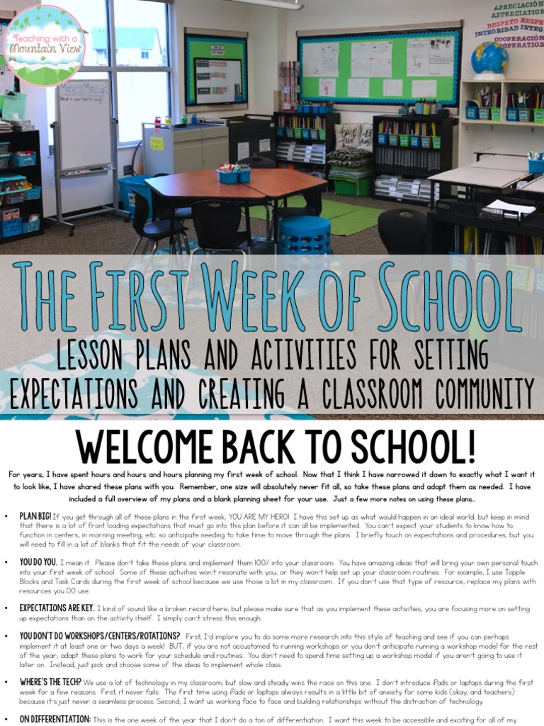 First Week of School Plans | Download Free PDF | Literacy | Classroom