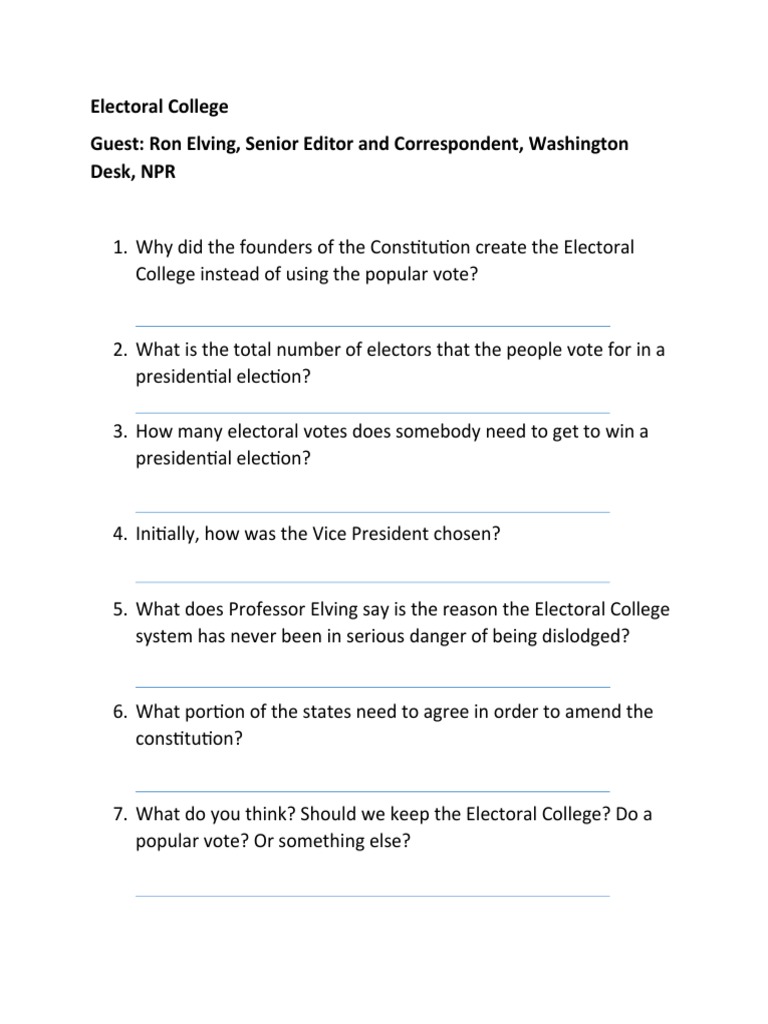 Electoral College Worksheet Teacher | PDF