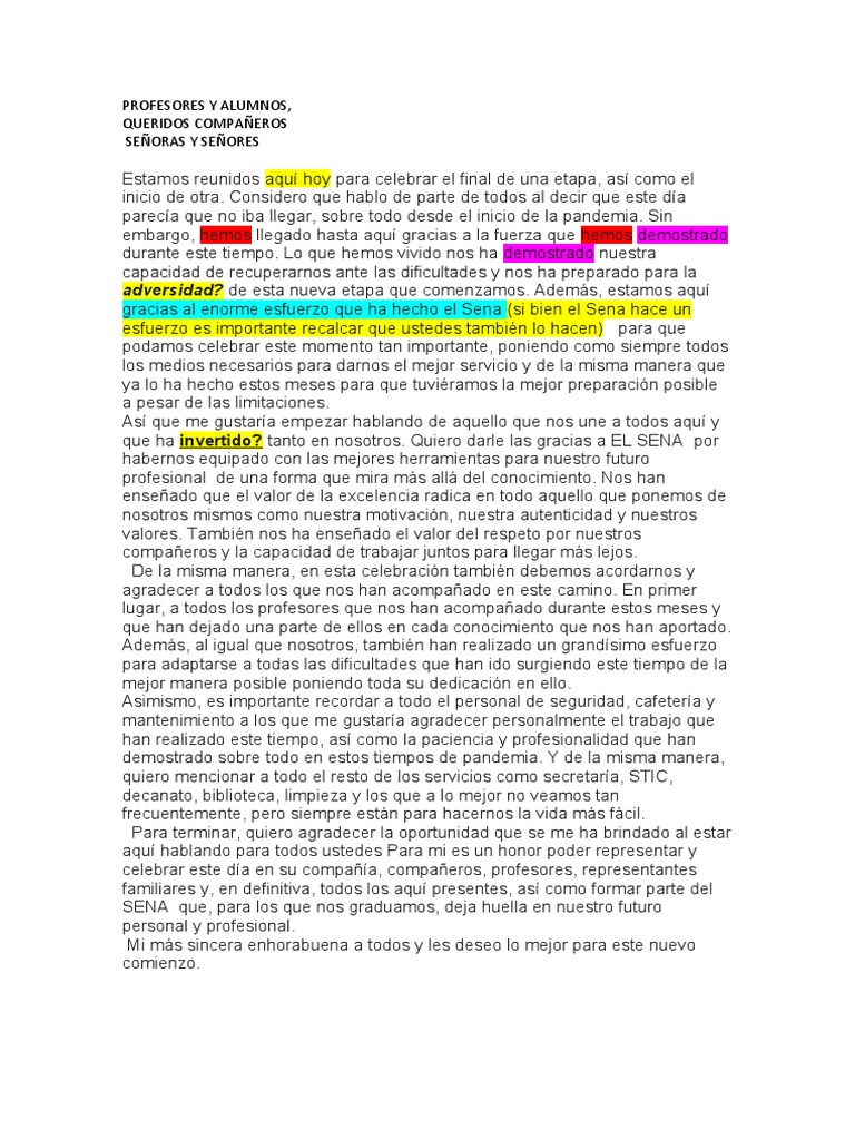 Discurso Grado 00 | PDF | Crecimiento personal y profesional
