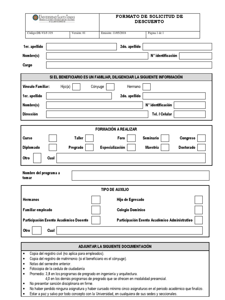 Formato de Solicitud de Descuento 2020 | PDF
