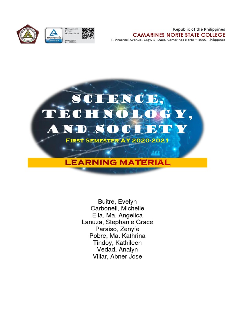 Science, Technology, and Society: First Semester AY 2020-2021 | PDF ...