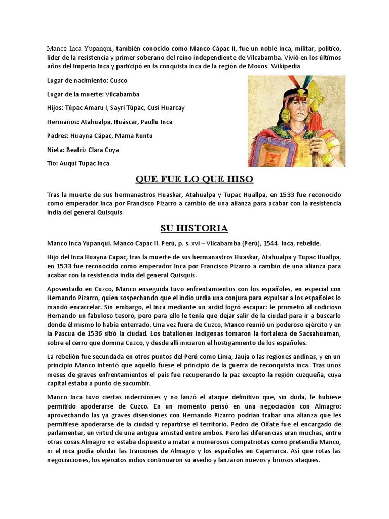Manco Inca Yupanqui | PDF | Perú | Imperio Inca