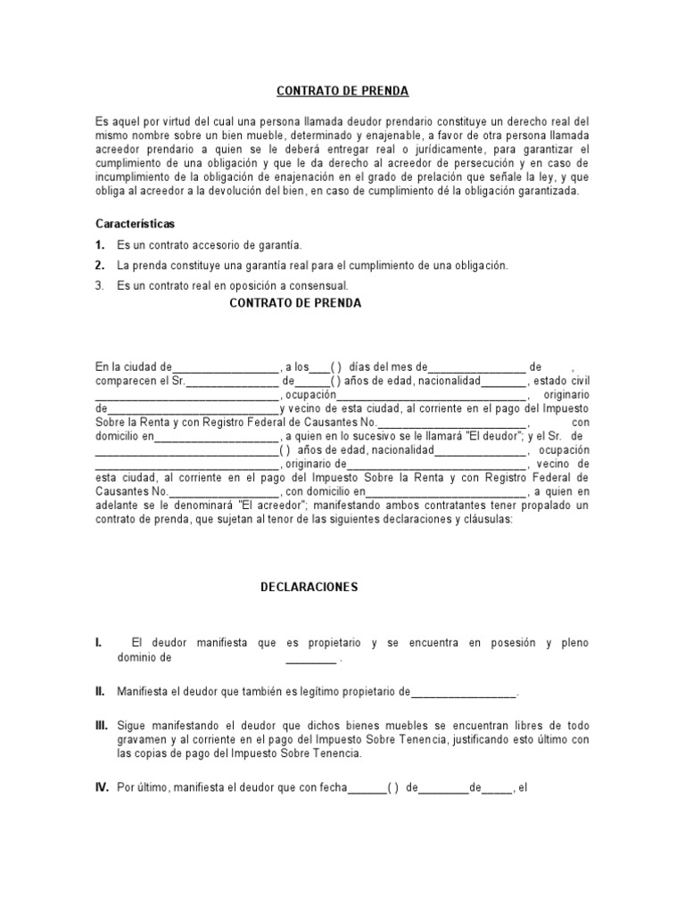 Contrato de Prenda | PDF | Pagos | Justicia