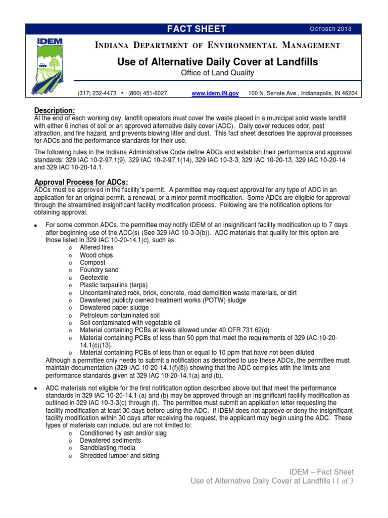 Use of Alternative Daily Cover at Landfills: I D E M | PDF | Landfill ...