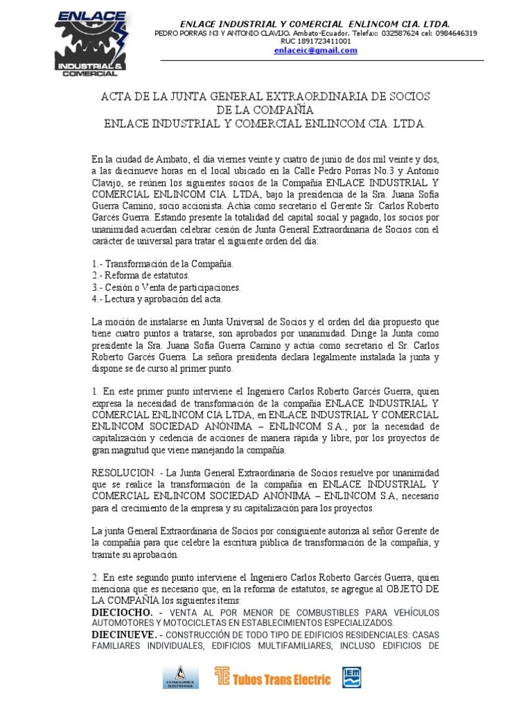 Acta Transf y Acciones | PDF | Economias