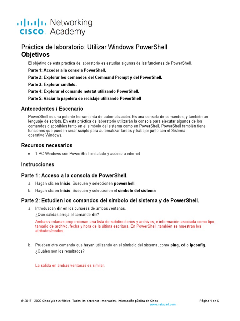 3 3 11 Lab Using Windows Powershell Pdf Interfaz De Línea De Comando Lenguaje De Escritura