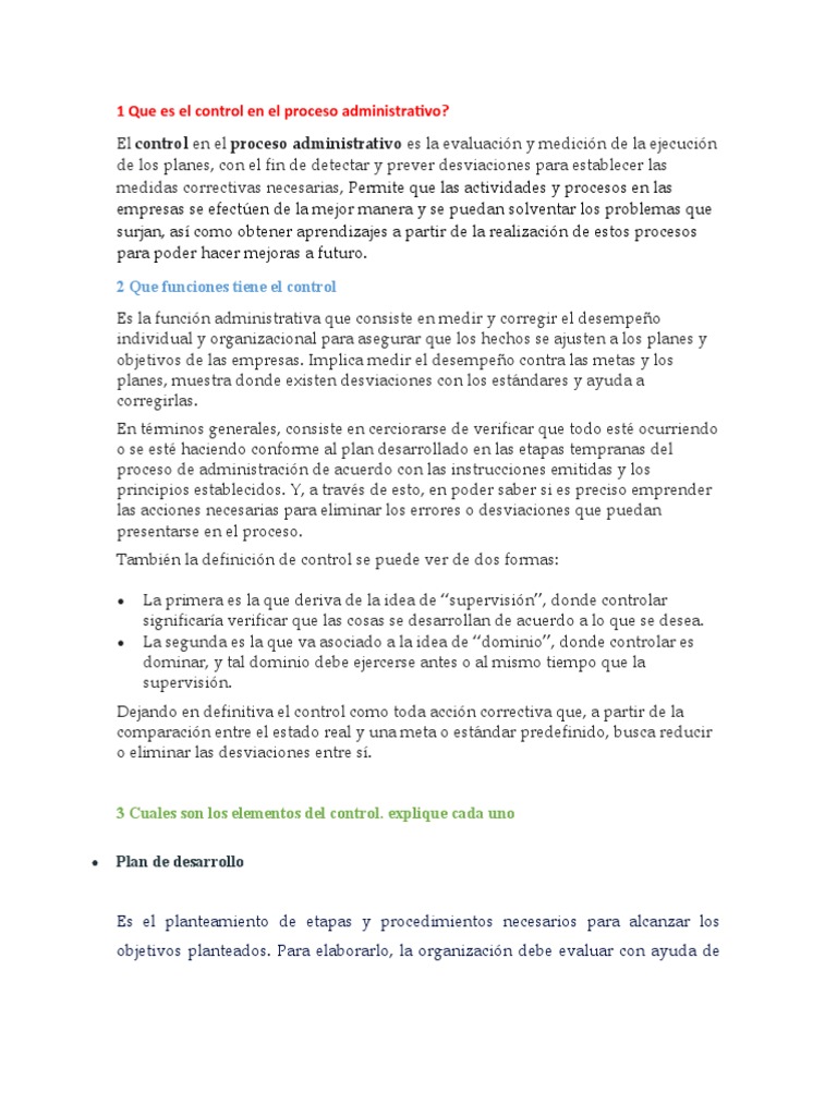 Que Es El Control en El Proceso Administrativo | PDF | Planificación ...