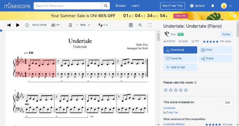 Undertale - Undertale (Piano) Sheet Music For Piano (Solo) | PDF