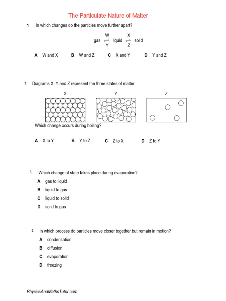 CHP 1 - The Particulate Nature of Matter (Multiple Choice) QP | PDF ...